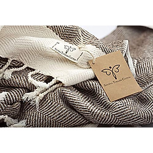 Smyrna Original Turkish Throw Blanket Herringbone Series | 100% Cotton, 50 x 60 Inches | Vintage Boho Throw Blankets for Couch, Sofa, Farmhouse and Home Decor | Lightweight and Super Soft (Latte)