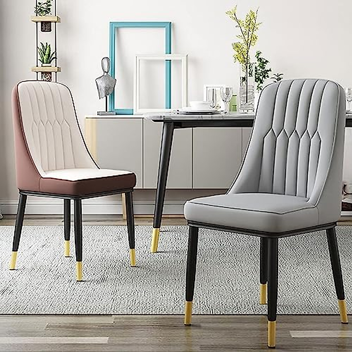 SHAWLA Chairs Dining Chairs Kitchen Chairs,with PU Cushion Seat Back Modern Mid Century Living Room Side Chairs with Metal Legs (Size:Black Gold feet,Color:Yellow)