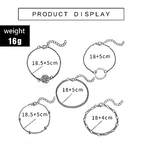 Sakytal Boho Layered Link Bracelets Silver Stackable Bracelet Set Circle Stacking Bracelet for Women(5PCS)