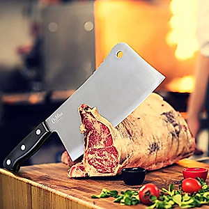 Orblue Premium Meat Cleaver - Stainless Steel Chef Butcher Knife for Cooking - Professional 7-Inch Blade for Precision Cutting - Perfect for Home Kitchen or Restaurant