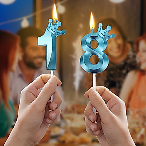 18th Birthday Candles, 18 Candles for 18th Birthday, Blue Number Candles 18th Happy Birthday Decorations,3D Crown Number 18 Candle for Cake, 18th Cake Topper Wedding Anniversary Celebration Parties