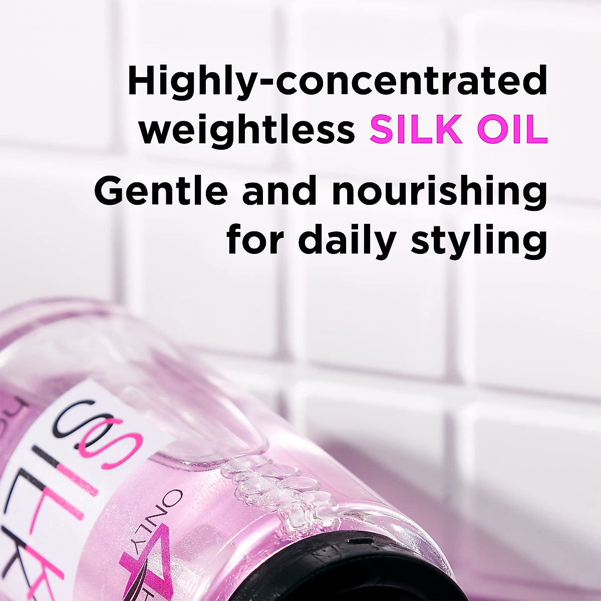ONLY4HAIR Silk Hair Oil for Dry Damaged Hair Treatment - Anti Frizz Control Hair Care Serum - Jojoba & Argan & Almond Oils - Shine, Gloss, Split End Repair, Smoothing, Bonding, Heat Protectant For Curly Frizzy Colored Bleached and All Hair Types