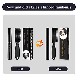 Long-Lasting Water-Resistant Black Men's Beard Grooming Kit - Micro-Fork Tip Pen, Bristle Brush for Natural Looking Mustache, Eyebrows, and Facial Hair Styling