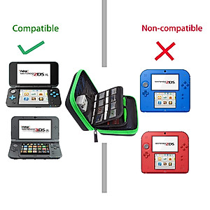 BRENDO 2DS XL Case, 3DS XL Carrying Case for New Nintendo 2DS XL and 3DS XL, 24 Game Cartridge Holders and a Large Stylus - Black/Lime Green