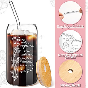 Gejoy Gifts for Mom from Daughter Mothers Day Gifts from Daughter Birthday Presents for Mom 16oz Coffee Glass Mom Funny Can Beer Glass with Bamboo Lids and Straw (Tulip)