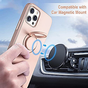 Hython Case for iPhone 12 Pro Max Case with Ring Stand [360° Rotatable Ring Holder Magnetic Kickstand] [Soft Microfiber Lining] Slim Shockproof Rubber Protective Phone Case Cover for Women, Pink Sand