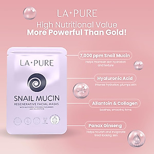 LA PURE Korean Face Mask - Hydrating Sheet Mask, Beauty Snail Mask, Anti-Wrinkle Korean Skin Care, Anti-Aging Sheets Pack, Hydration Mask, Deep Moisturizing Facemask, 10 Facial Masks for Women & Men