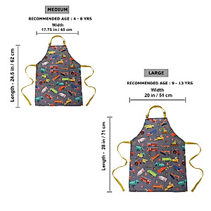 DASHN PRODUCTS Kids Apron - Truck - Dual Pockets - chef kitchen cooking garden artist painting cleaning baking pottery gift boys girls
