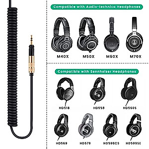 weishan Coiled Audio Cable Replacement for Audio-Technica ATH-M50X, ATH-M40X, ATH-M70X Gaming Headphones, 2.5mm to 3.5mm Extension Aux Cord Wire 5ft to 16ft