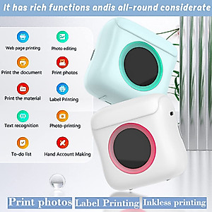 Portable Sticker Printer - Mini Instantly Print Customized Sticker, Bluetooth Wireless Sticker Printer for Office Home Organization, Pocket Thermal Printer Compatible with iPhone/Android (White)