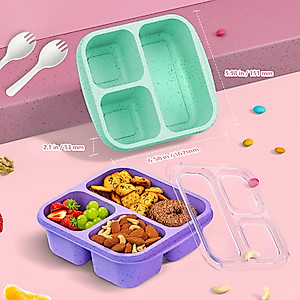 CSQLJ Snack Boxes (3 Pack), Meal Prep Containers Reusable, Stackable Bento Boxes with 3 Compartments, BPA Free Lightweight Lunch Containers for Kids and Adults (purple/green/pink)