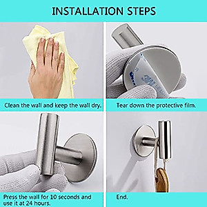 SHAREWIN Adhesive Towel Hooks Bathroom Wall Mounted Matte Black Hook 304 Stainless Steel Hanging Coat Rack Robe for Kitchen Bathroom Shower Home Door 2 Packs (Brushed Nickel Silver)