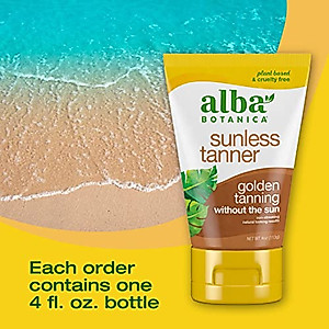 Alba Botanica Sunless Tanner, Self-Tanning Lotion for Face and Body, Golden Tanning without the Sun, Non-Streaking and Natural Looking Self-Tanner, 4 oz. Tube