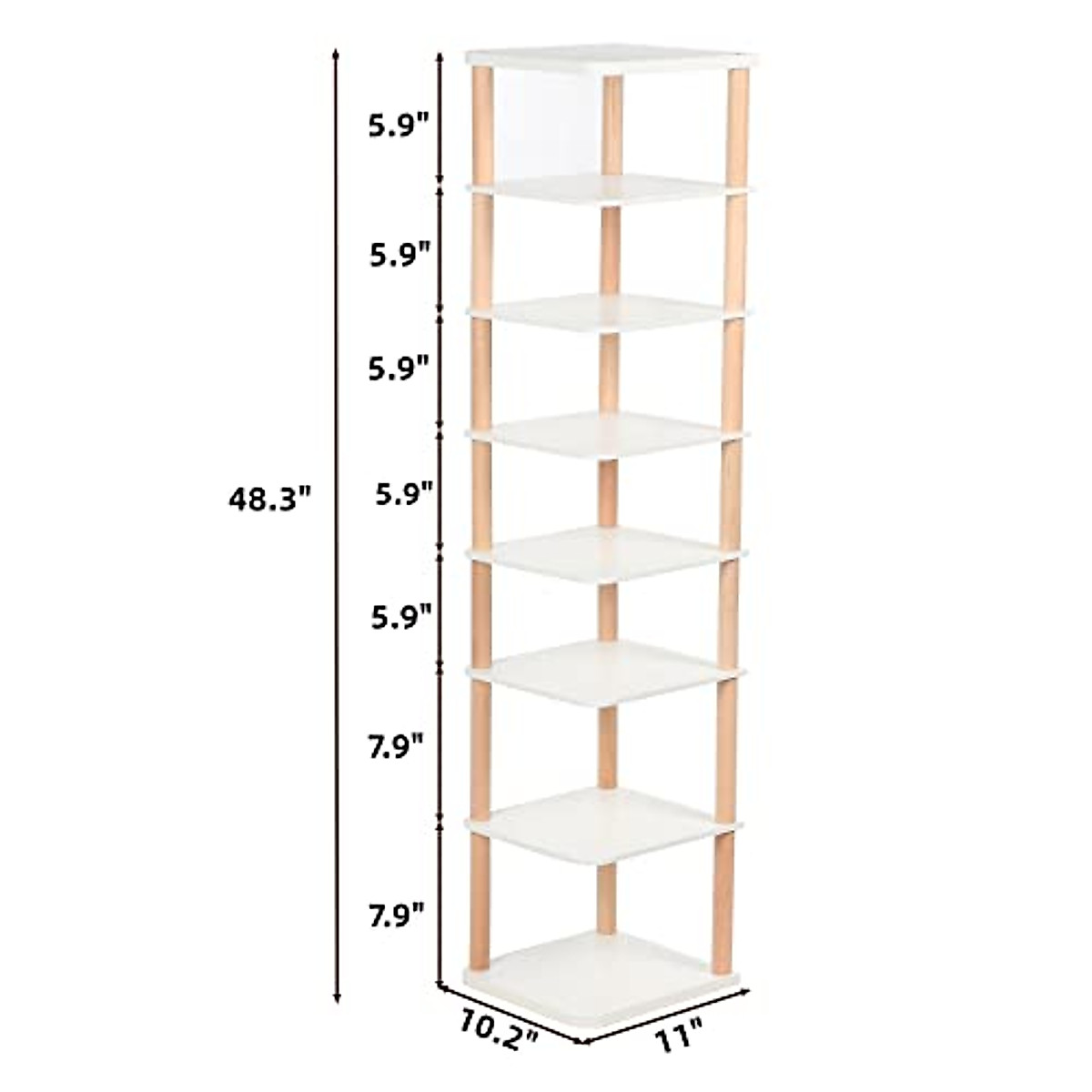 LUCKNOCK 8 Tiers Vertical Shoe Rack, Narrow Organizer, Stylish Wooden Shoe Storage Stand, Space Saving Shelf Tower, Free Standing for Entryway, No-Tool Assembly, White.