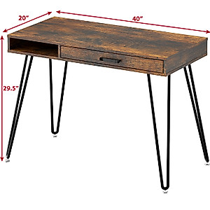 SHW Home Office Computer Hairpin Leg Desk with Drawer, Rustic Brown