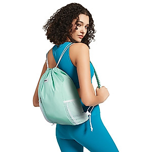 WANDF Drawstring Backpack with Shoulder Pad Sports Gym Backpack with Mesh Pocket String Bag for Women Men(Mint green)