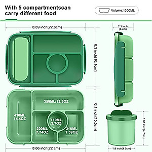 Dagugu Lunch Box Kids,Bento Box Adult Lunch Box,Lunch Box Containers for Adults/Kids/Toddler,5 Compartments Bento Lunch Box with Leakproof Sauce Vontainers,Microwave/Dishwasher/BPA Free(Green)