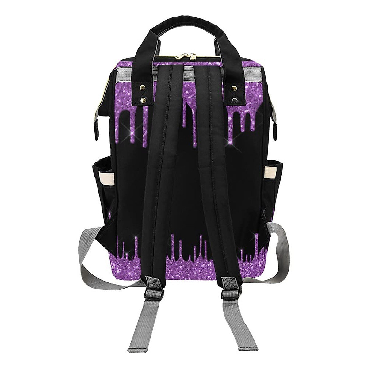 XOZOTY Purple Golden Dripping Glitter Diaper Bags with Name Waterproof Mummy Backpack Nappy Nursing Baby Bags Gifts Tote Bag for Women