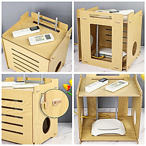 BEARUT Router Shelf WiFi Router Storage Box Modem Cable Router Cover Organized Power Strip Cable Management Hider Rack Need Assembly Made by MDF