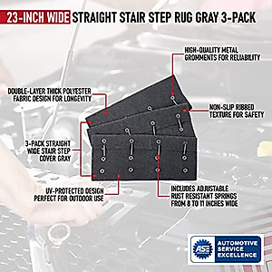 RV Camper Step Covers 3 Pack - 23 Inch Wide Straight Carpet Stair Rug Gray - Great for RV, Campers, Trailer, Vans with 8-11" Deep RV Stairs - Non-Slip Outdoor Stair Step Covers