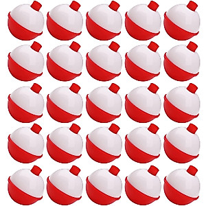 Fishing Bobbers for Fishing Assortment, Hard ABS Snap-on Fishing Floats Bobbers Push Button Round Buoy Fishing Floats Red and White Fishing Tackle Accessories 10Pcs 25Pcs 50Pcs