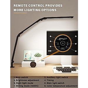 Homlife LED Desk Lamp, Dual Light Sources Desk Lamp for Home Office Dorm, Stepless CCT and Brightness Control with Remote, Adjustable Swing Arm