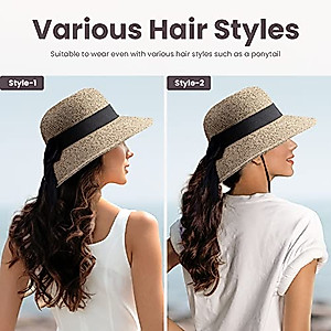 Verabella Sun Hat Womens Wide Brimed Floppy Hat Women's Hats UPF 50+ Foldable/Packable Straw Sun Beach Hat Pool Hat Straw Hat Women for Vacation, Beige/Coffee