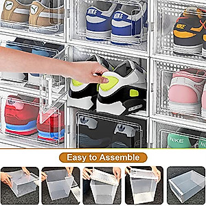QualiapeX Medium Shoe Storage Boxes, Clear Plastic Stackable Shoe Organizer, Foldable Storage Bins Shoe Container Box, White 12 Pack