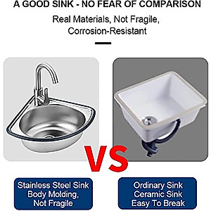 Kitchen Corner Sink, Single Bowl Stainless Steel Sink, with Drainer Unit And Tap, Triangle Bathroom Wash Basins for Outdoor Indoor, Garage, Laundry/Utility Room, Restaurant 34x34cm-depth13cm