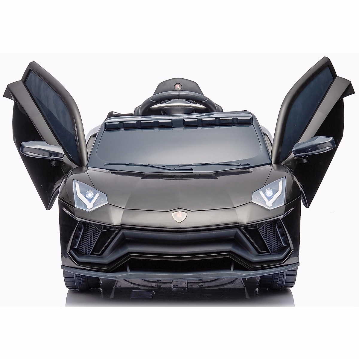 u URideon Kids Ride On Police Car, 12V Electric Sports Car Toys with Remote Control, Siren, Flashing Light,Music,Battery Powered (Black)