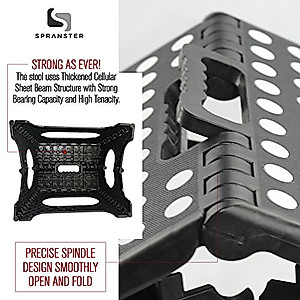 Spranster Super Strong Folding Step Stool - 11" - Sturdy Enough to Hold 300 Lb - Lightweight Foldable Step Stool for Adults and Kids - Opens with one Flip - Great for Kitchen, Bathroom and Bedroom