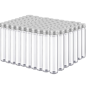 Dandat 80 Pcs 65ml Clear Flat Plastic Test Tubes with Screw Caps, Plastic Tubes Containers Storage Tubes with Caps Test Lab Tubes for Sample Testing, Candy, Spices, Dried Flowers and Party Favors