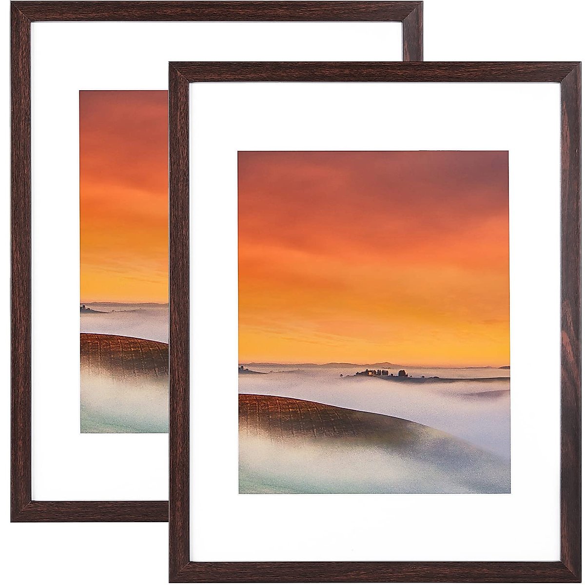 BSRHOME 11x14 Picture Frame Set of 2, Display Pictures 8x10 with Mat or 11x14 Without Mat for Tabletop Display and Wall Mounting, Distressed Brown
