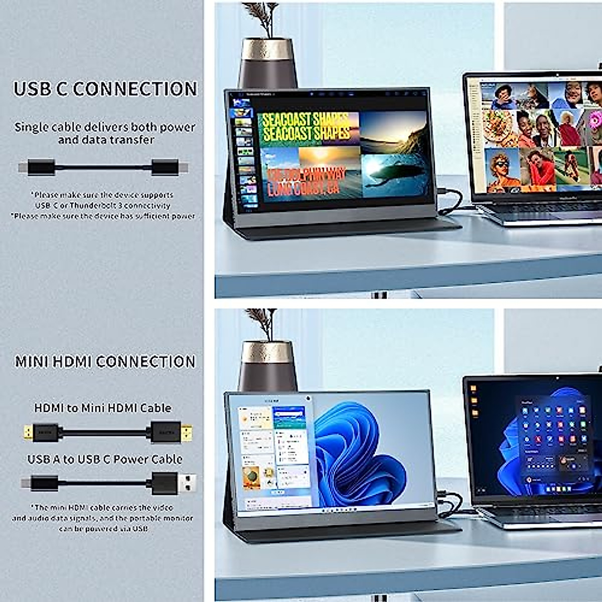 ReHisk Portable Monitor 15.6'' 1080P FHD USB-C HDMI Computer Display w/Cover and Dual Speakers, Second Monitor for Laptop Mac PC Phone PS4/5 Xbox Switch