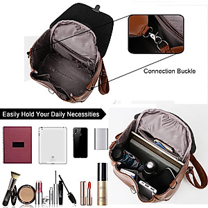 ZiMing Backpacks for Women Flap Backpacks Faux Leather Satchel Bag Snap Lock Shoulder Bags Purse Casual Ladies Daypack Purse-Brown