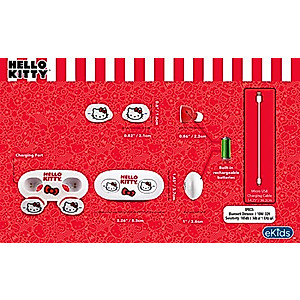 eKids Hello Kitty Bluetooth Earbuds with Microphone, Kids Wireless Earbuds with Charging Case for Ear Buds, for Fans of Hello Kitty Gifts and Merchandise