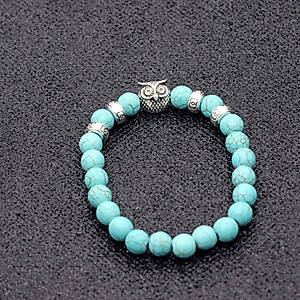 Aeora Teacher Gift,8mm Natural Turquoise Owl Braided Rope Bracelet For Women Bohemian Jewelry Gift