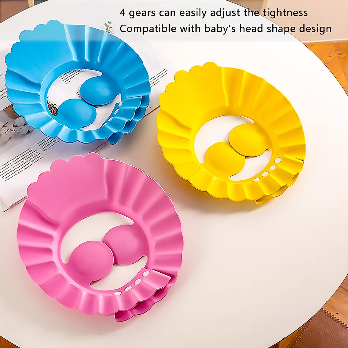 NEPAK 6PCS 3 Color Adjustable Bath Shampoo Cap,Baby Shower Cap,Adjustable Children's Sun Hat,Children's Shampoo Shield Hat with Ear Protection,Used for Baby Bath and Shampoo Safety