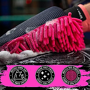 Muc-Off 2-in-1 Microfiber Wash Mitt - Wash Mitt for Car Washing and Bike Cleaning - Chenille Cleaning Mitt with Waffle Sponge for Bugs and Tar