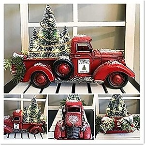 Red Farm Truck Christmas Centerpiece Christmas Red Truck Decor Farmhouse Vintage Red Pickup Truck with Christmas Trees for Home Kitchen Table Centerpieces Decorations Home Decor