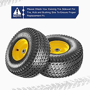 MaxAuto 2 Pcs Lawn Mower Tires 15x6.00-6 with Wheel for Riding Mowers, 3" Offset Hub Long with 3/4" bearings, Pneumatic Tire