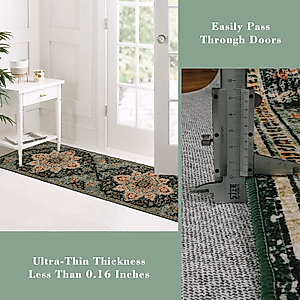 Morebes Ultra-Thin Boho Large Living Room Carpet, Green 5x7 Rug for Bedroom Washable Area Rug Non Slip Dining Mat, Office Rug Distressed Floral Floor Carpet for Guestroom Decor