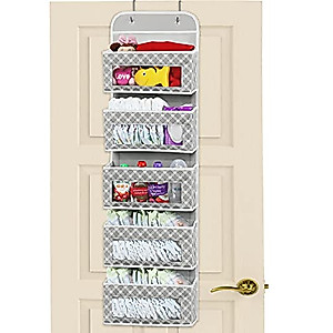 Simple Houseware Over Door 5 Clear Window Pocket Organizer, Gray/White