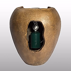 Teamson Home Large Outdoor Water Fountain Pot with Fire Pit and Fire Glass, Brown