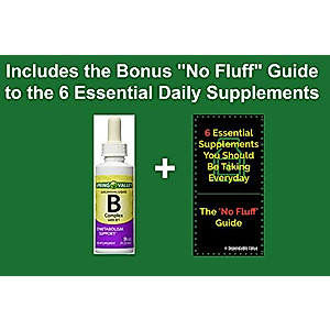 Vitamin B Complex Sublingual Liquid Drops for Adults with Vitamin B6, Vitamin B12, Niacin, Riboflavin, Pantothenic Acid - Energy Bundle w/ 'No Fluff' Guide©