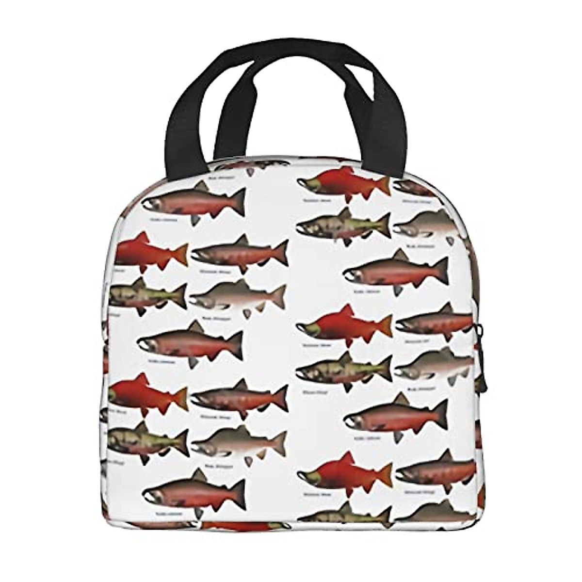 ASEELO Salmon Print Insulated Lunch Box Bag Portable Aluminum Foil Thickened Lunch Bag With Rice Tote Bag