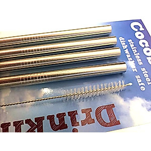 12 Stainless Steel Wide Drink Straws - CocoStraw Large Straight Frozen Smoothie Straw - 12 Pack + 3 Cleaning Brushes