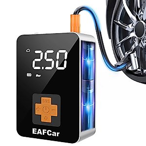 EAFCar Tire Inflator Portable Air Compressor-150 PSI Electric Tire Inflation -4000 mAh Air Pump for Car-Cordless Tire Pump with Pressure Gauge Emergency Light for Motor, Bike, Ball (Black)