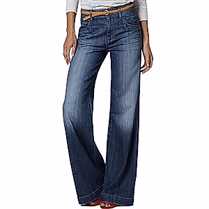 Flamingals Wide Leg Jeans for Women Stretch Low Waist Baggy Jeans Boot Cut Jeans Flare Leg Denim Pants Without Belt Wash Navy Blue S