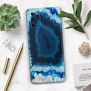 DesignSkinz Vivid Blue Agate Crystal Protective Vinyl Decal Wrap Skin Cover Compatible with The Samsung Galaxy S20 (Screen Trim & Back Glass Skin)